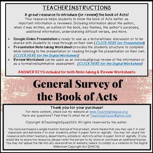 Acts Bible Book Overview Presentation With Notes and Review - Etsy