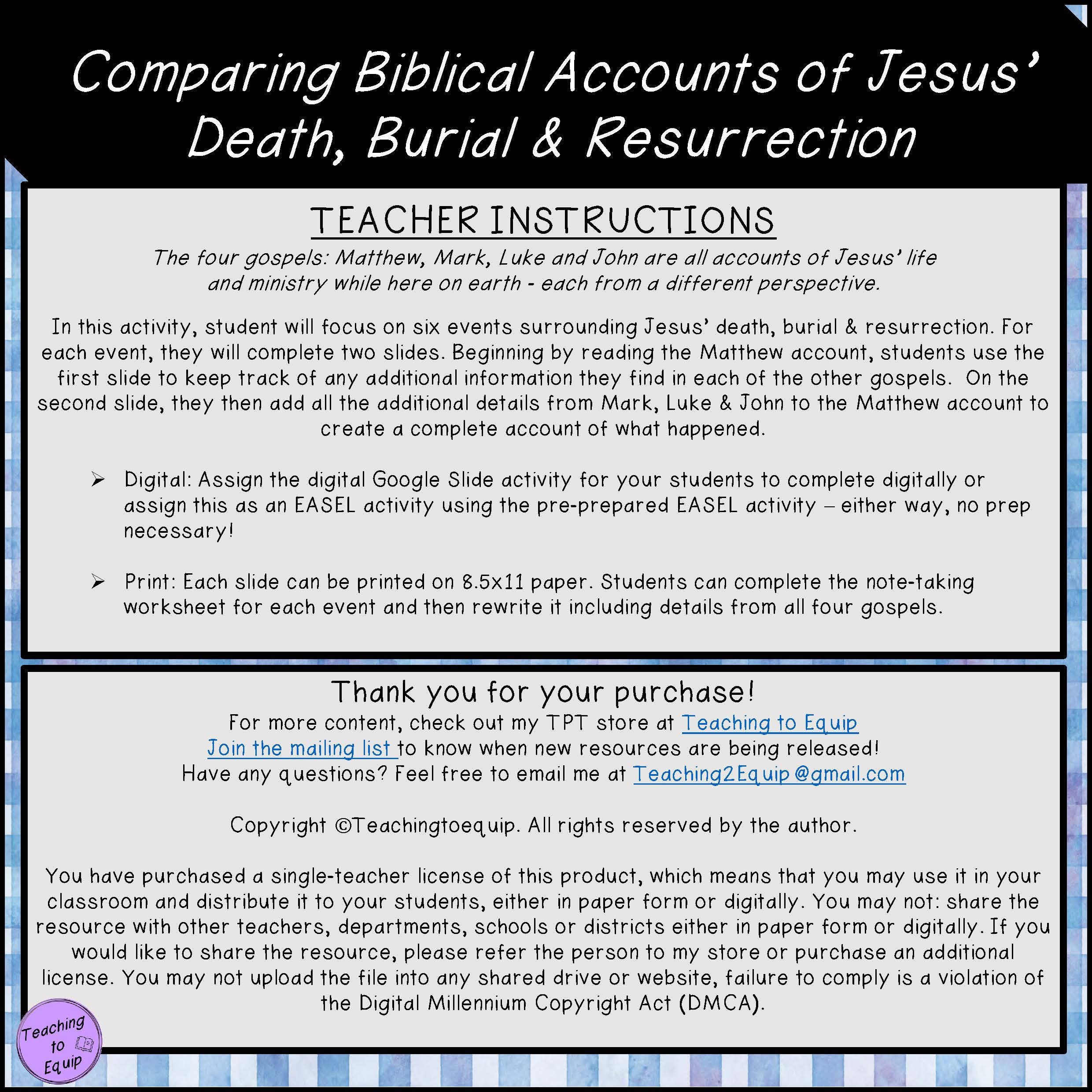 Comparing Bible Verses Jesus Death and Resurrection Activity - Etsy