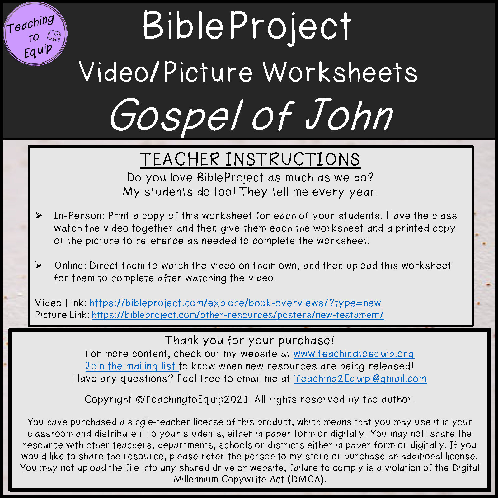 Summary of the Gospel of John Bible Activity Worksheets - Etsy