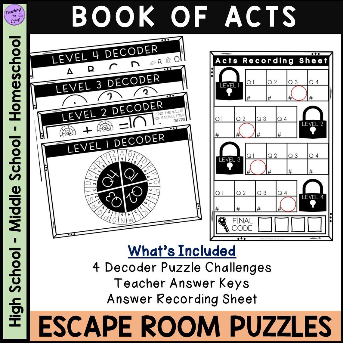 Bible Book of Acts Activity Lesson Task Cards Escape Room Middle & High ...