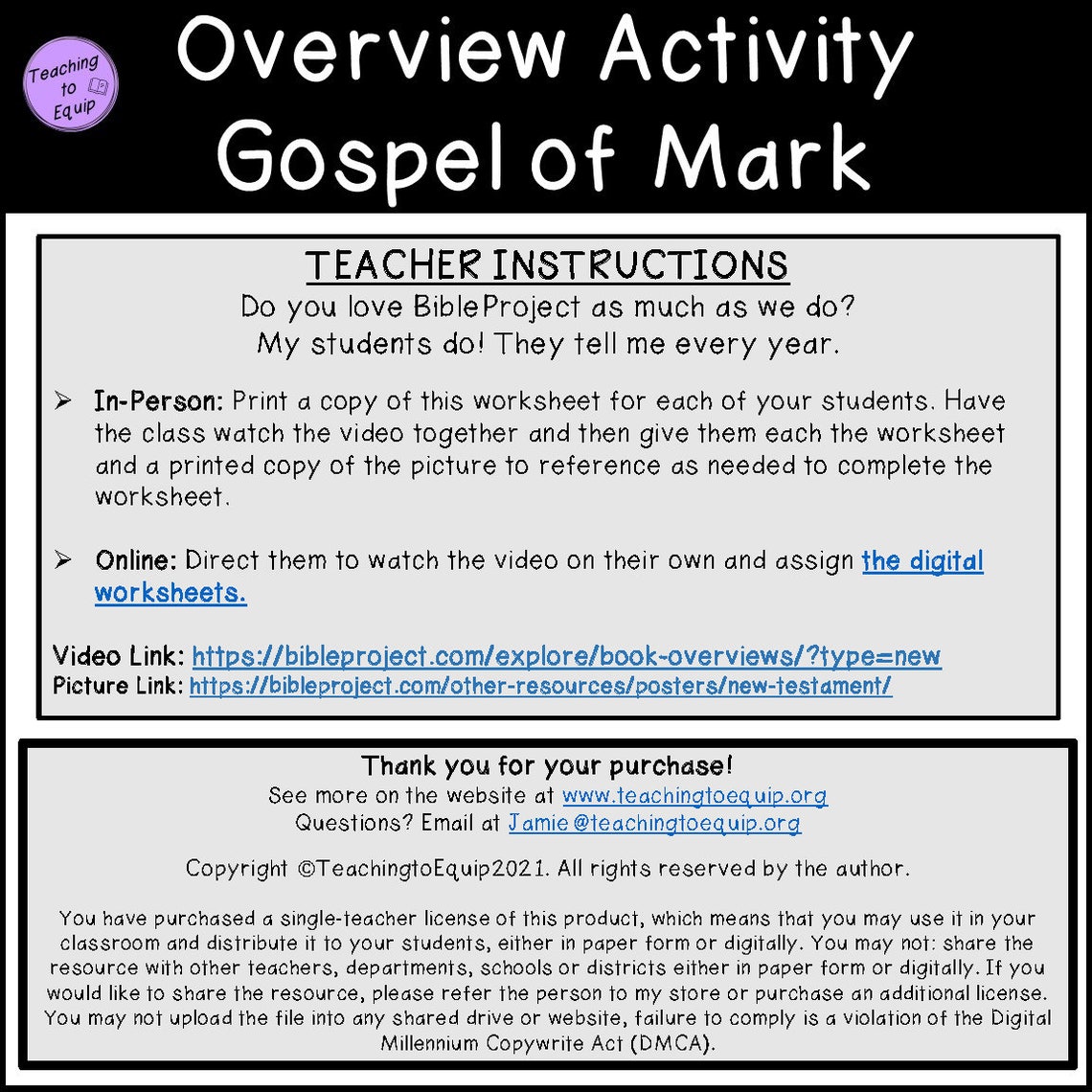 Summary of the Gospel of Mark Bible Activity Worksheets - Etsy