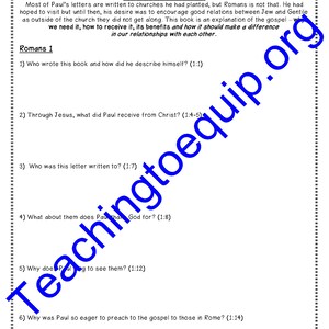 Romans Bible Study Questions Worksheet Packet 2-part - Etsy