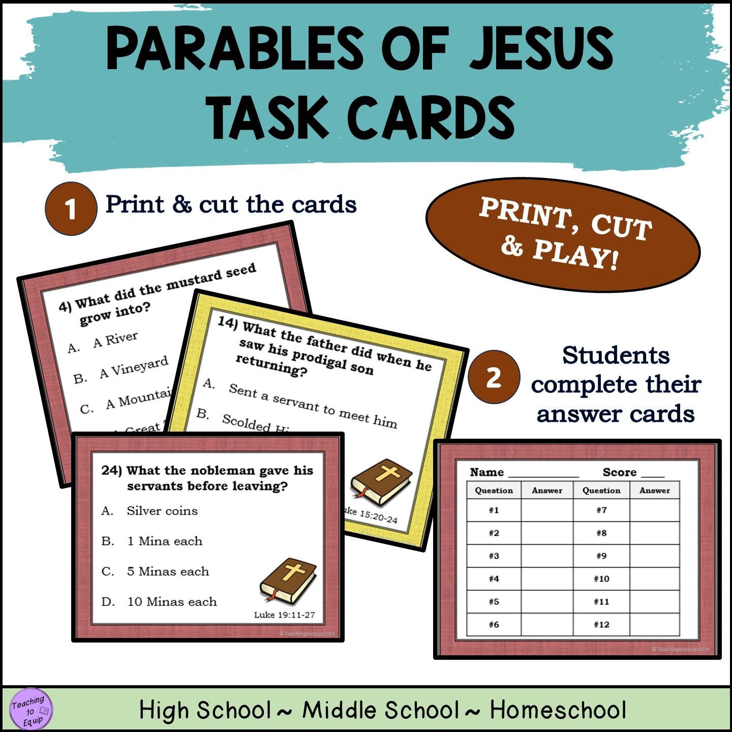 Bible Story Activity: Parables of Jesus Gospels Trivia Task Cards - Etsy