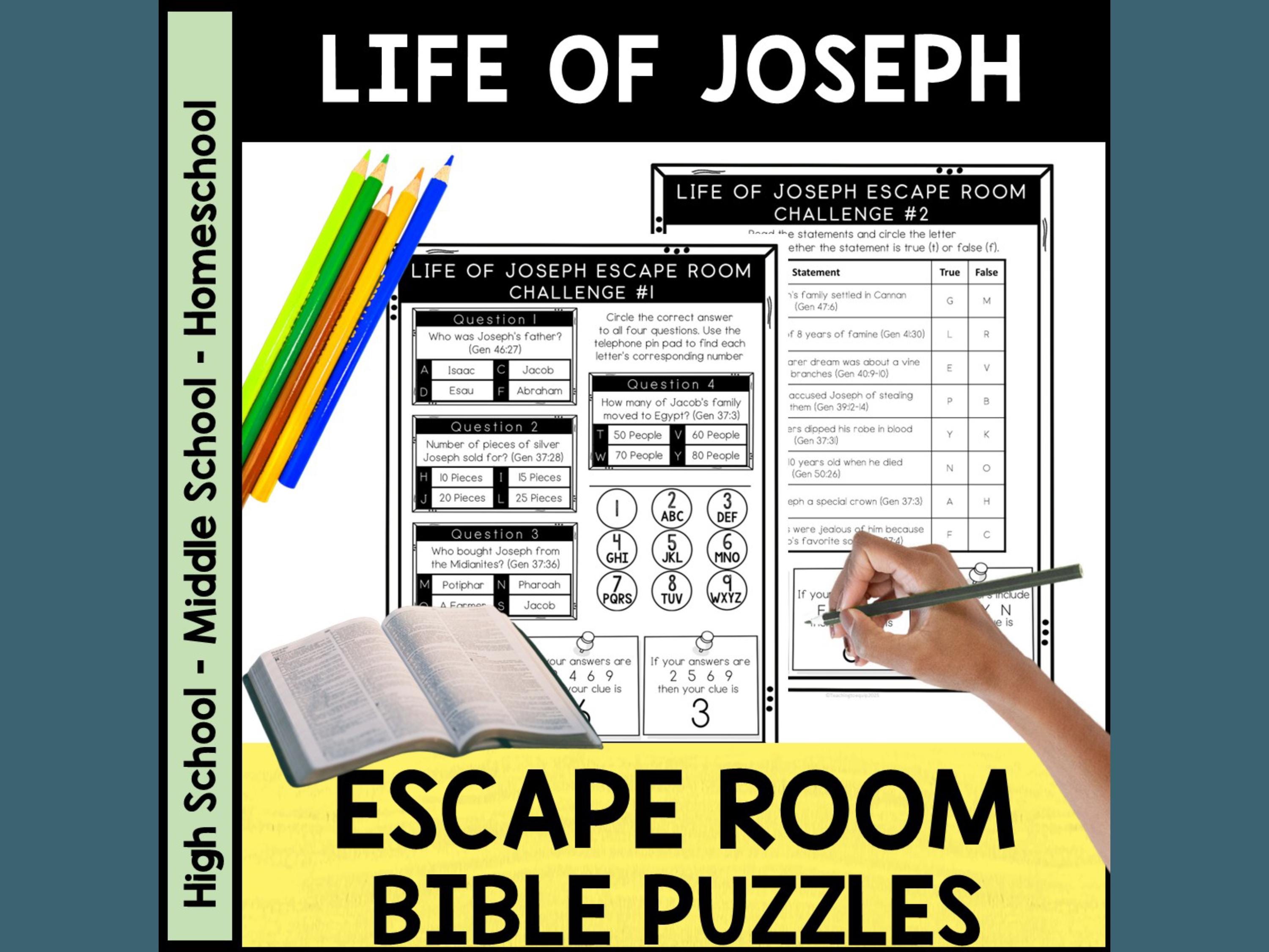 Life of Joseph Bible Story Lesson ESCAPE ROOM - Reading & Puzzles ...