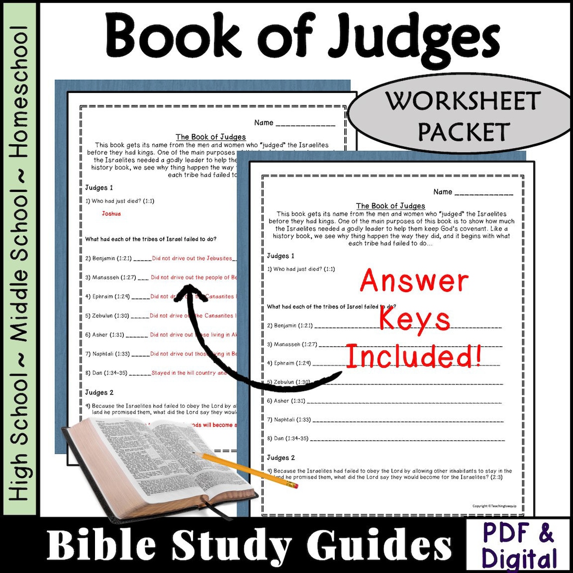 Book of Judges Bible Study Questions Worksheet Packet - Etsy