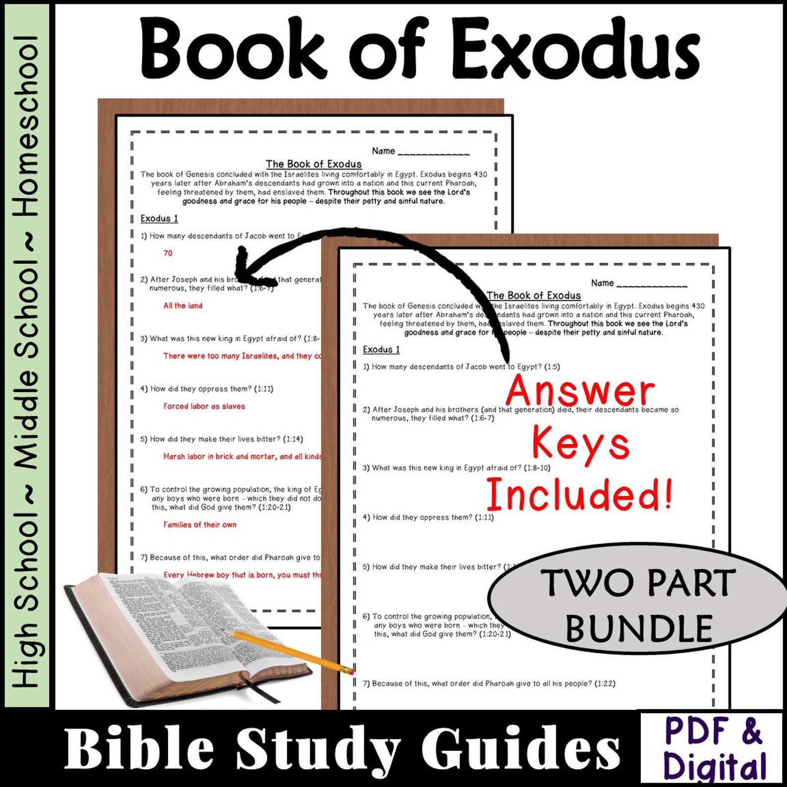 Bible Study Question Guide for Exodus 2-part Worksheet Packets - Etsy