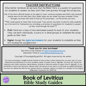 Leviticus Bible Study Questions Worksheets - Etsy