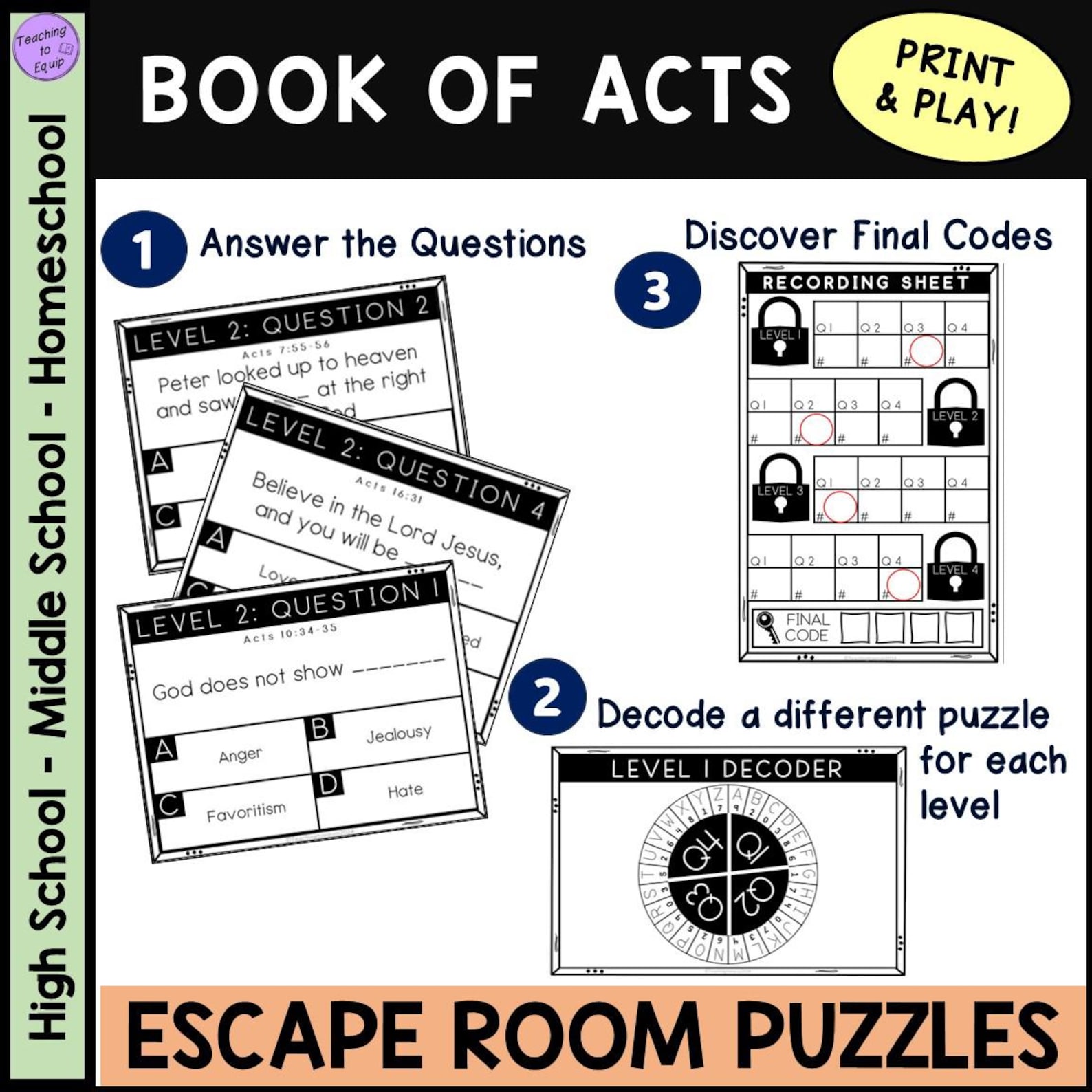 Bible Book of Acts Activity Lesson Task Cards Escape Room Middle & High ...