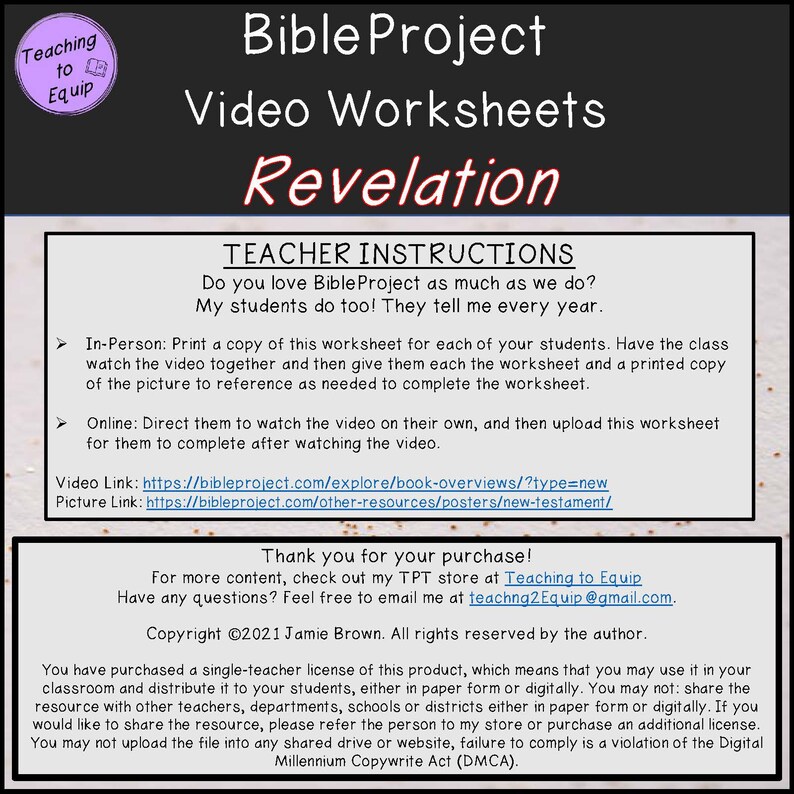 Revelation Book of the Bible Summary 2-part Overview - Etsy