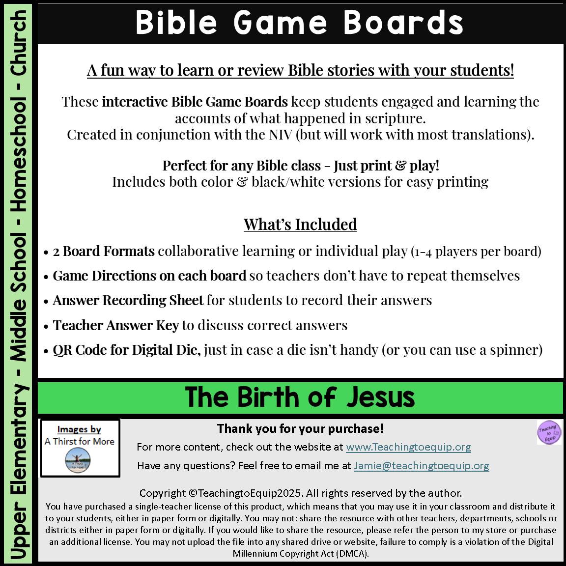 Bible Game Board: Story of Jesus Birth Lesson Activity Christmas ...