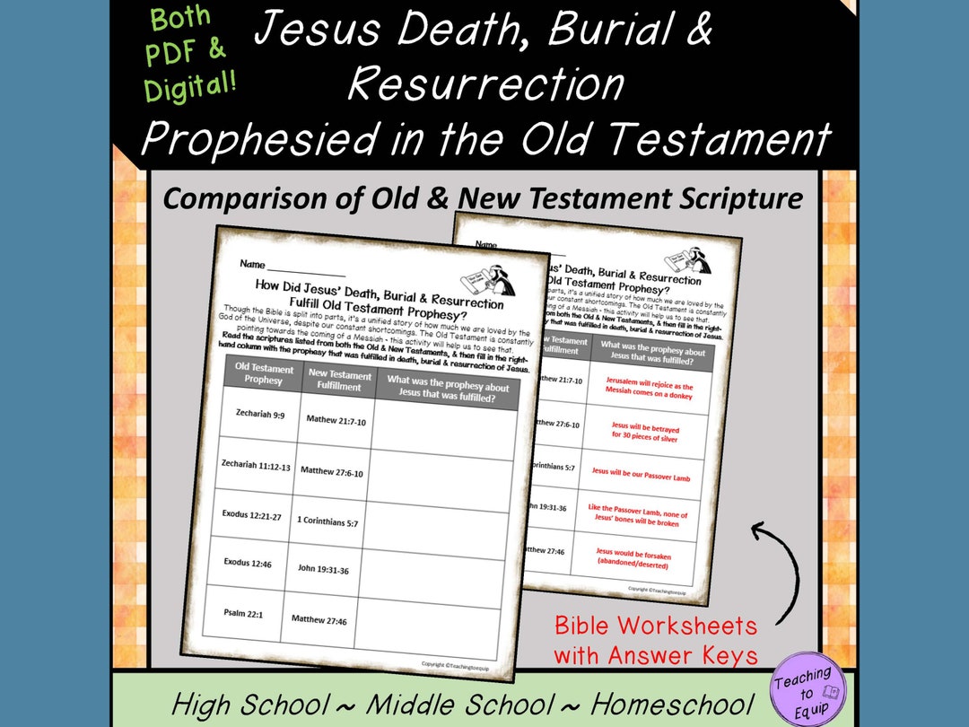 Jesus Death and Resurrection Prophesied Old Testament Bible Worksheet ...