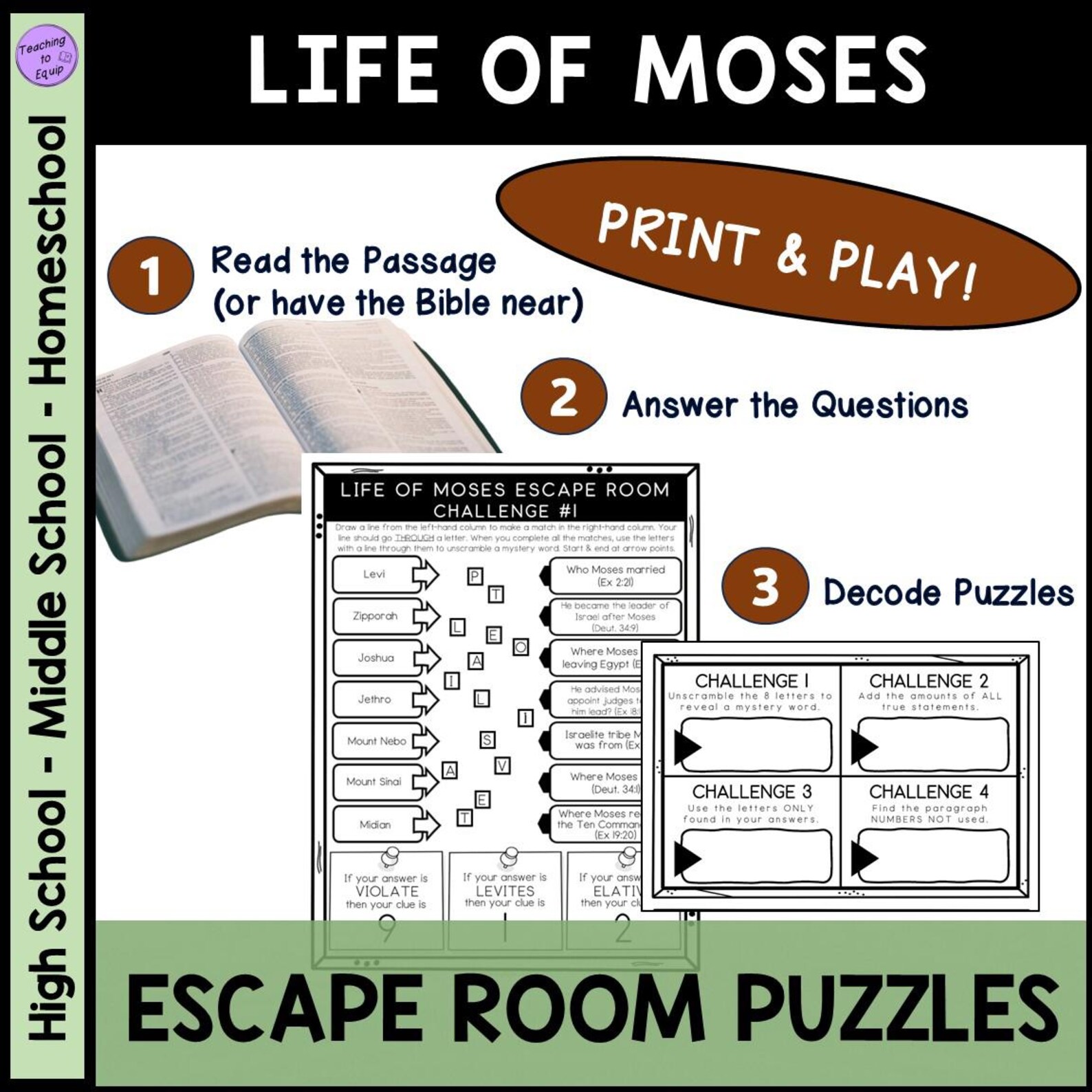 Life of Moses Bible Story Lesson ESCAPE ROOM - Reading & Puzzles ...