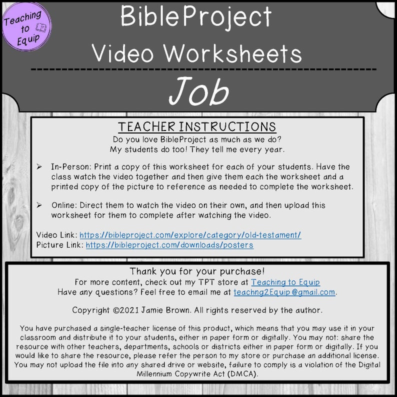 Summary of the Book of Job Bible Summary Overview Activity - Etsy