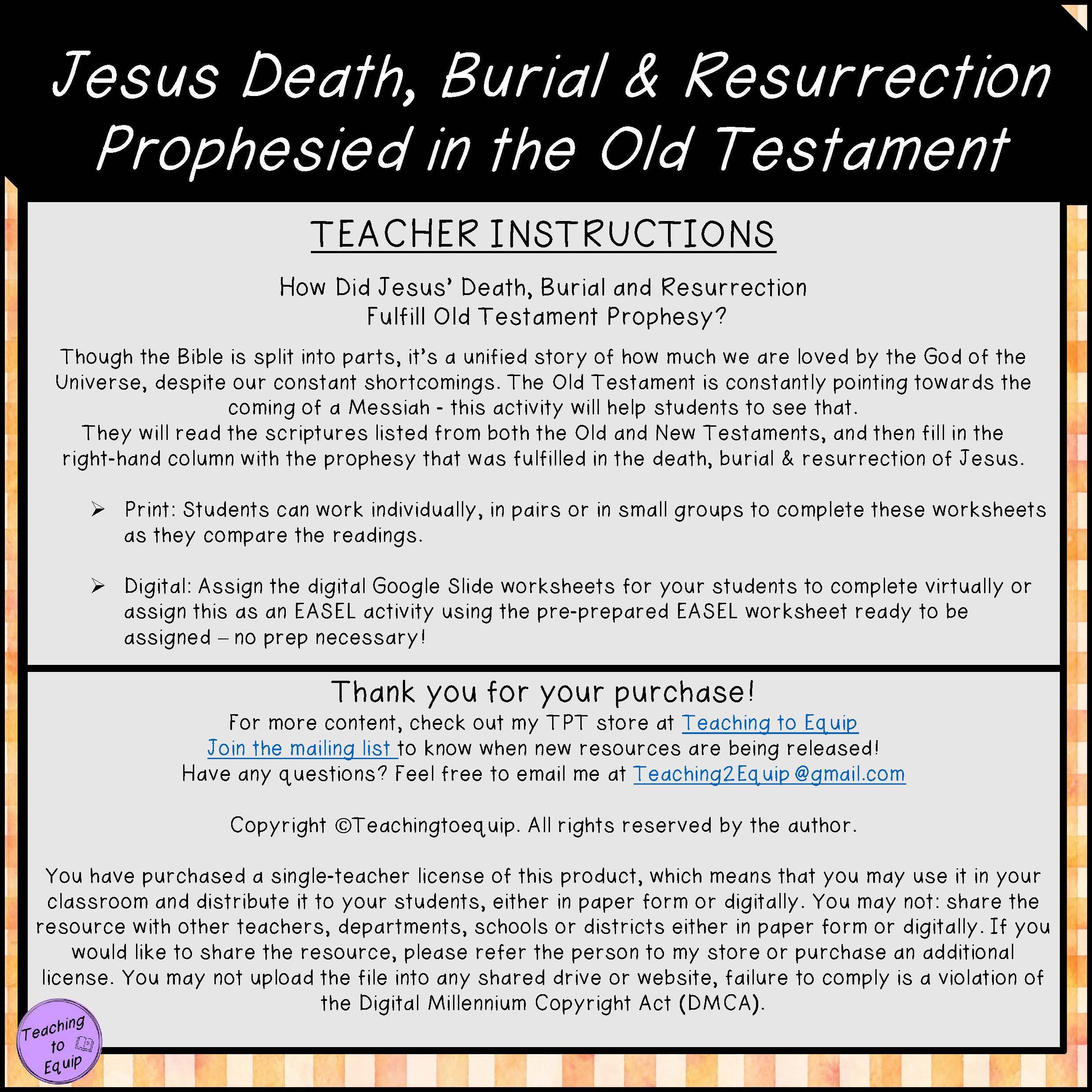 Jesus Death and Resurrection Prophesied Old Testament Bible Worksheet ...