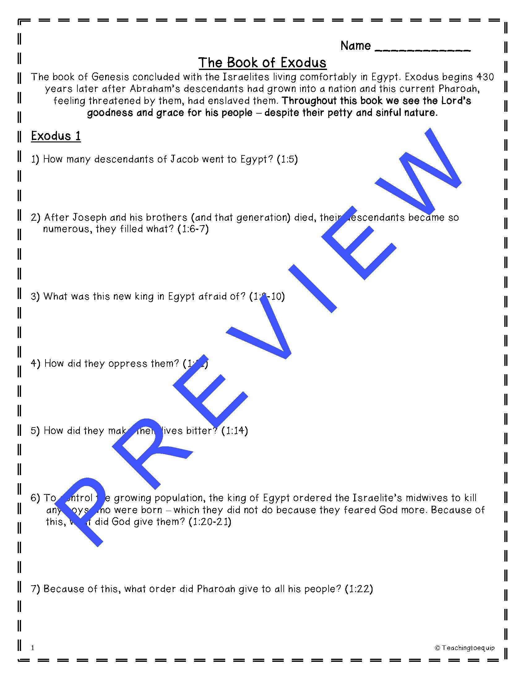 Bible Study Question Guide for Exodus 2-part Worksheet Packets - Etsy