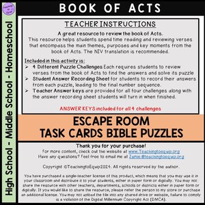 Bible Book of Acts Activity Lesson Task Cards Escape Room Middle & High ...