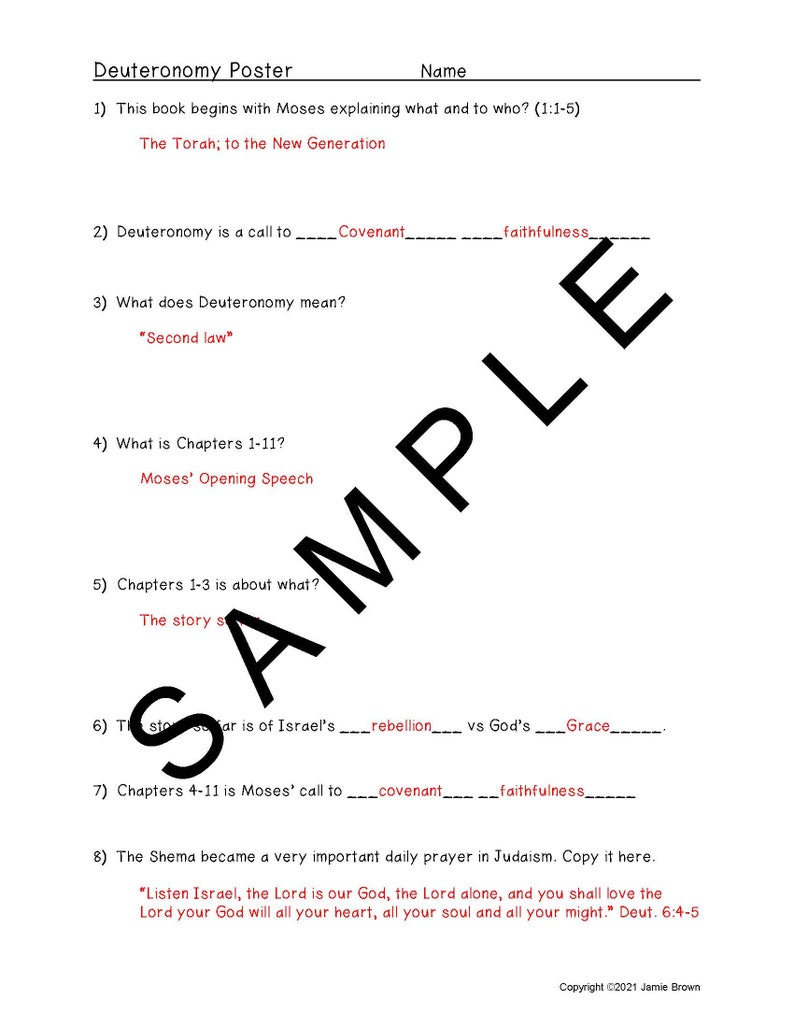 Deuteronomy Book of the Bible Summary Overview Activity Worksheets - Etsy