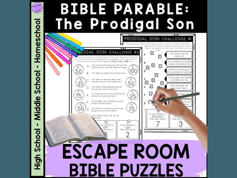 Bible Story Lesson Activity Prodigal Son Gospel Escape Room Puzzle ...