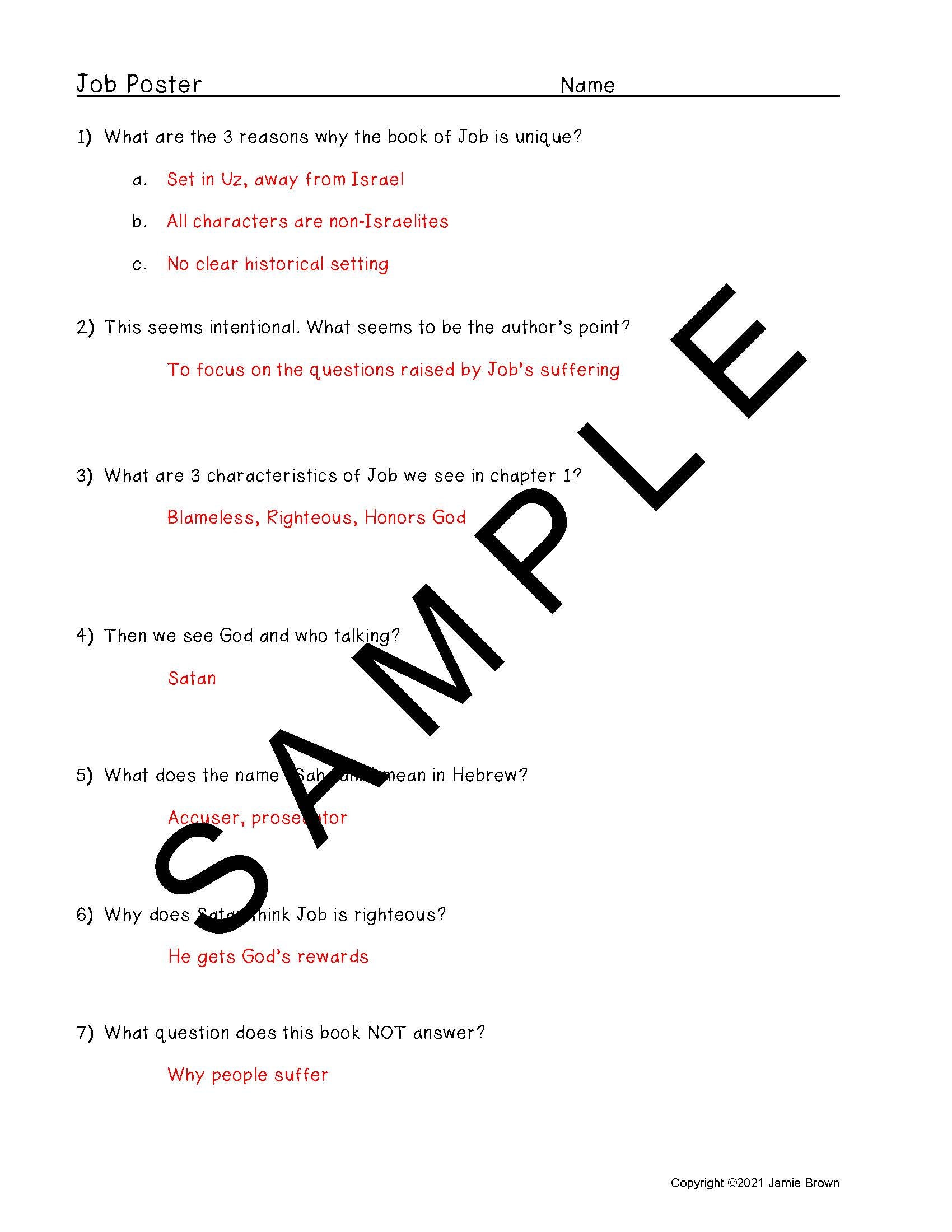 Summary of the Book of Job Bible Summary Overview Activity - Etsy