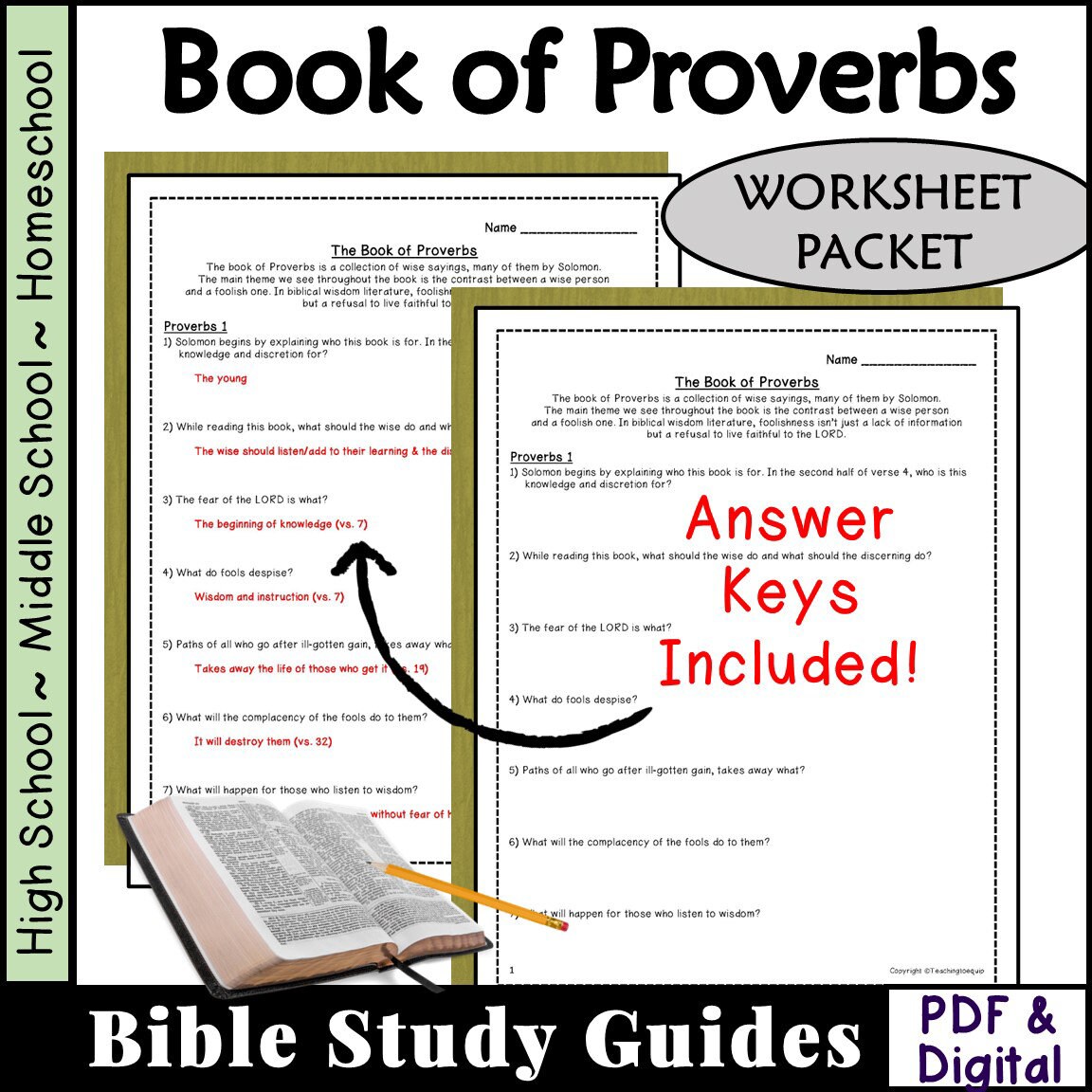 Bible Study Questions for Proverbs Worksheet Packet - Etsy