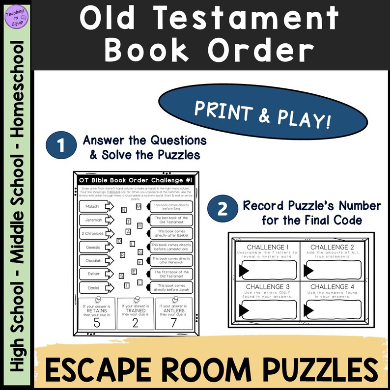 Books of the Bible Activity Game Old Testament Escape Room Middle ...