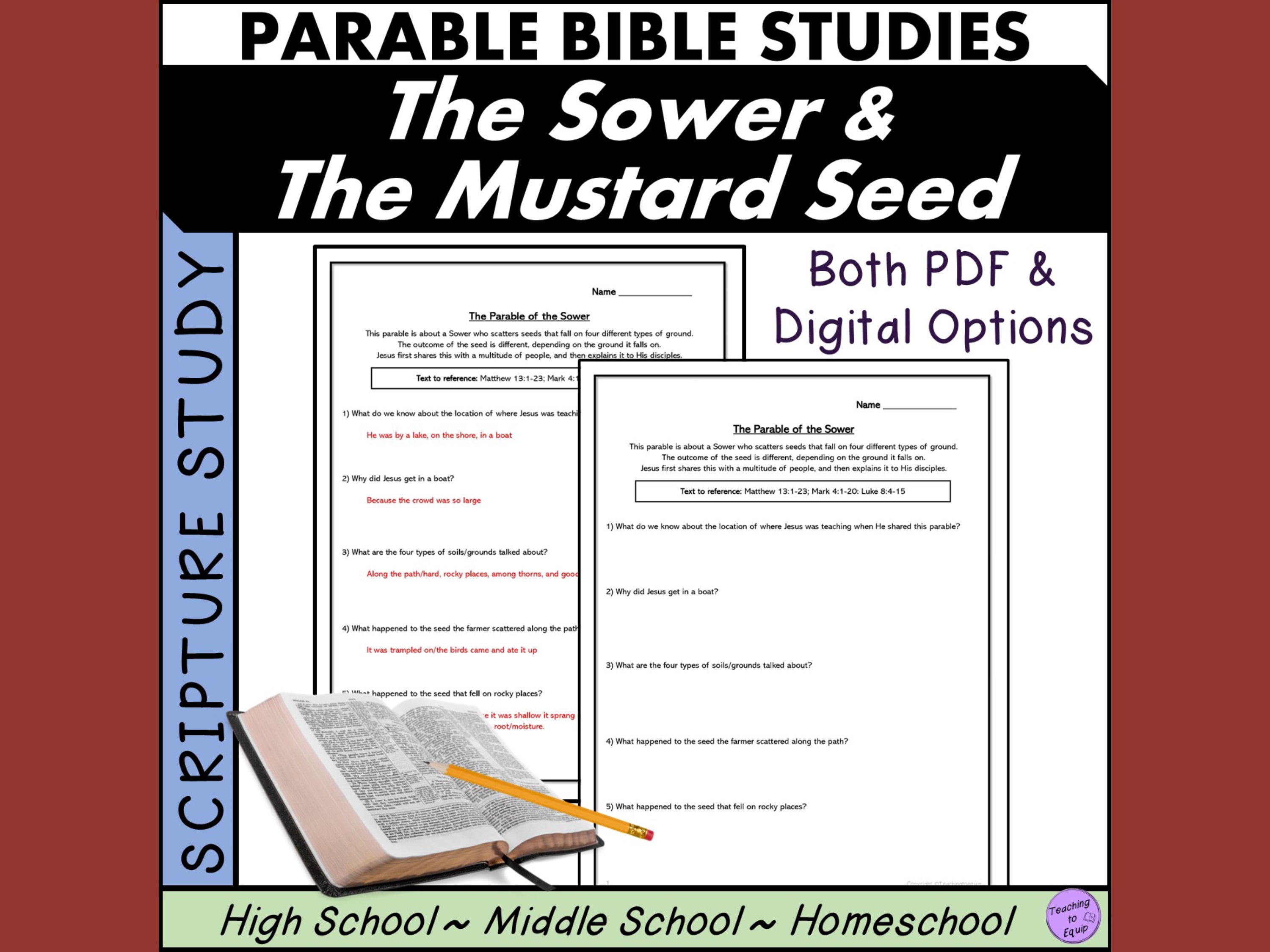 Parable of the Sower and Mustard Seed Bible Study Worksheets - Etsy