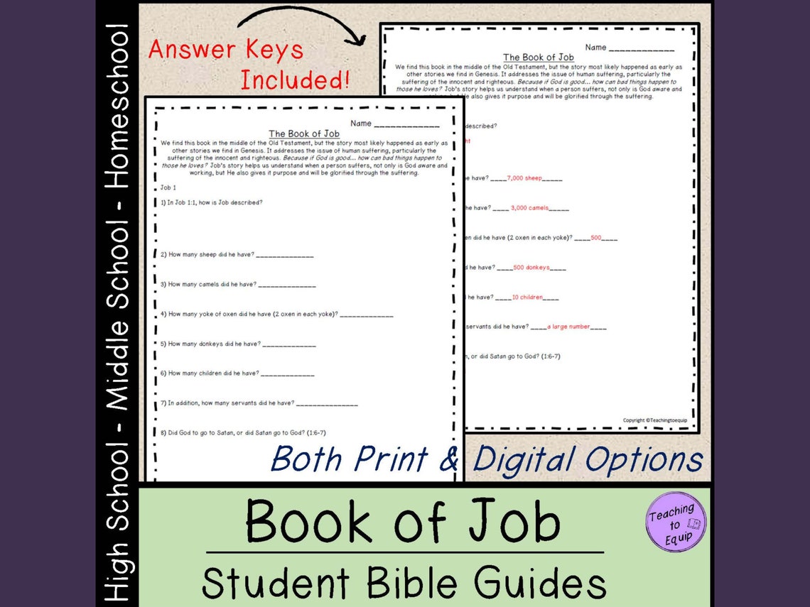 Bible Study Questions for the Book of Job Worksheet Packet - Etsy