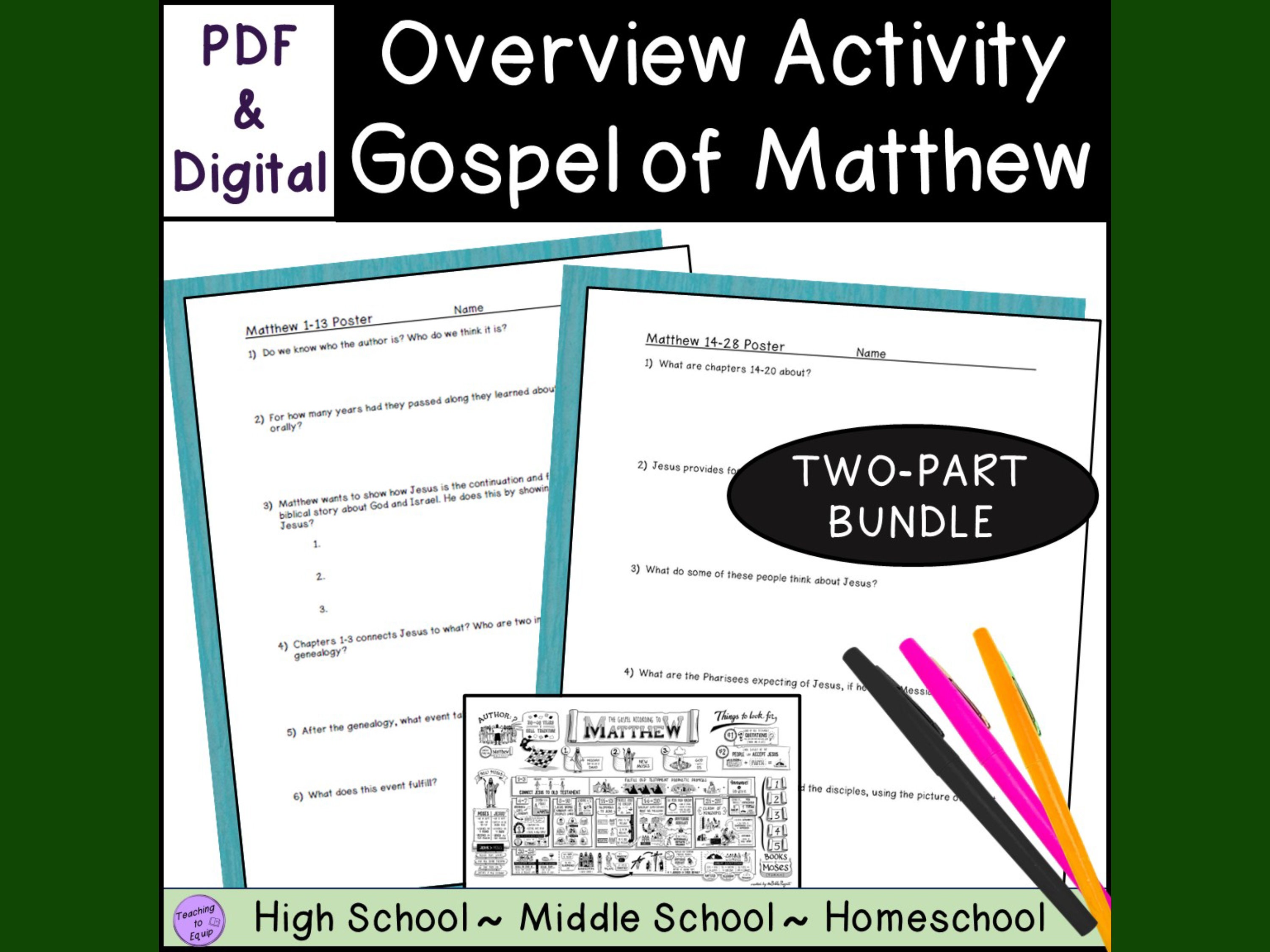 Summary of the Gospel of Matthew Bible Activity - Etsy