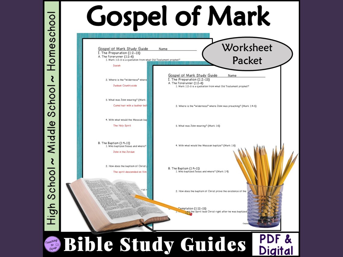 Mark Bible Study Questions Worksheets - Etsy