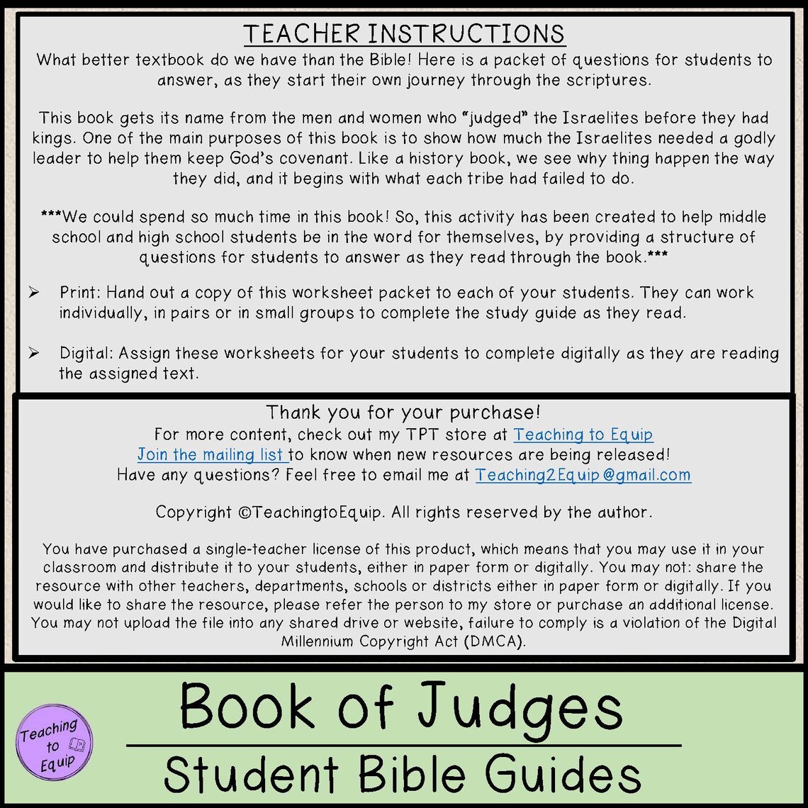 Book of Judges Bible Study Questions Worksheet Packet (Download Now) - Etsy