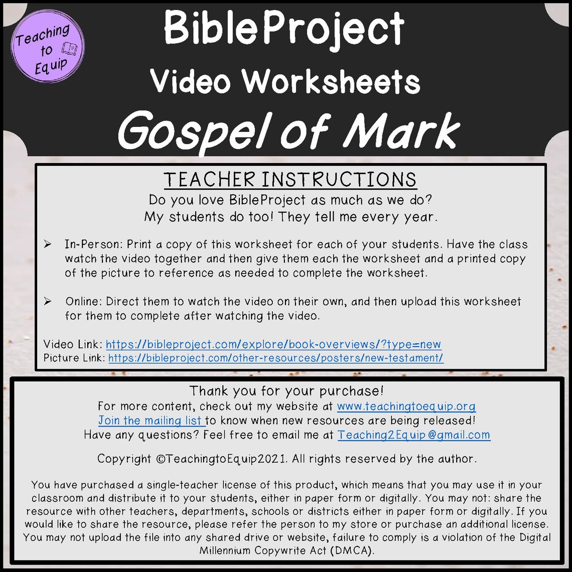 Summary of the Gospel of Mark Bible Activity Worksheets - Etsy
