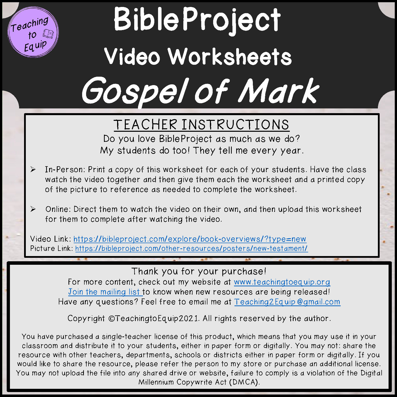 Summary of the Gospel of Mark Bible Activity Worksheets - Etsy