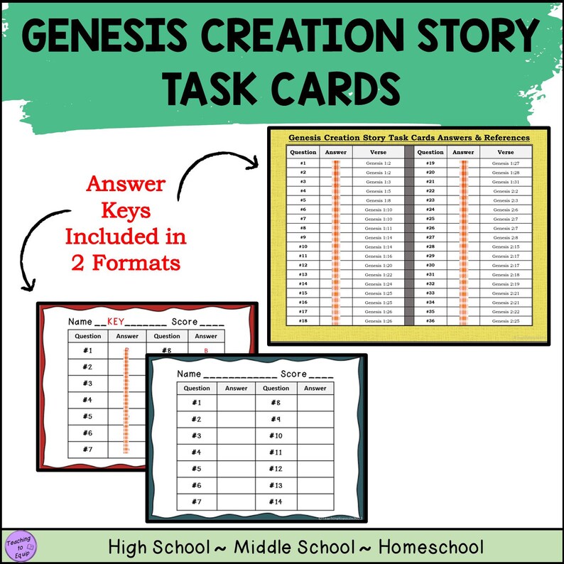 Creation Story in Genesis Bible Activity Game Task Cards - Etsy