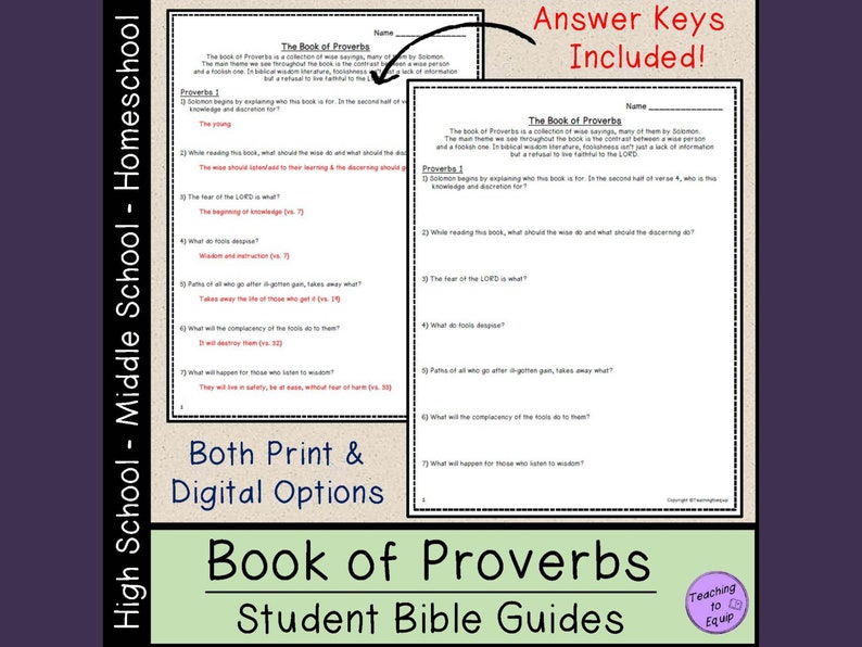 Bible Study Questions for Proverbs Worksheet Packet - Etsy