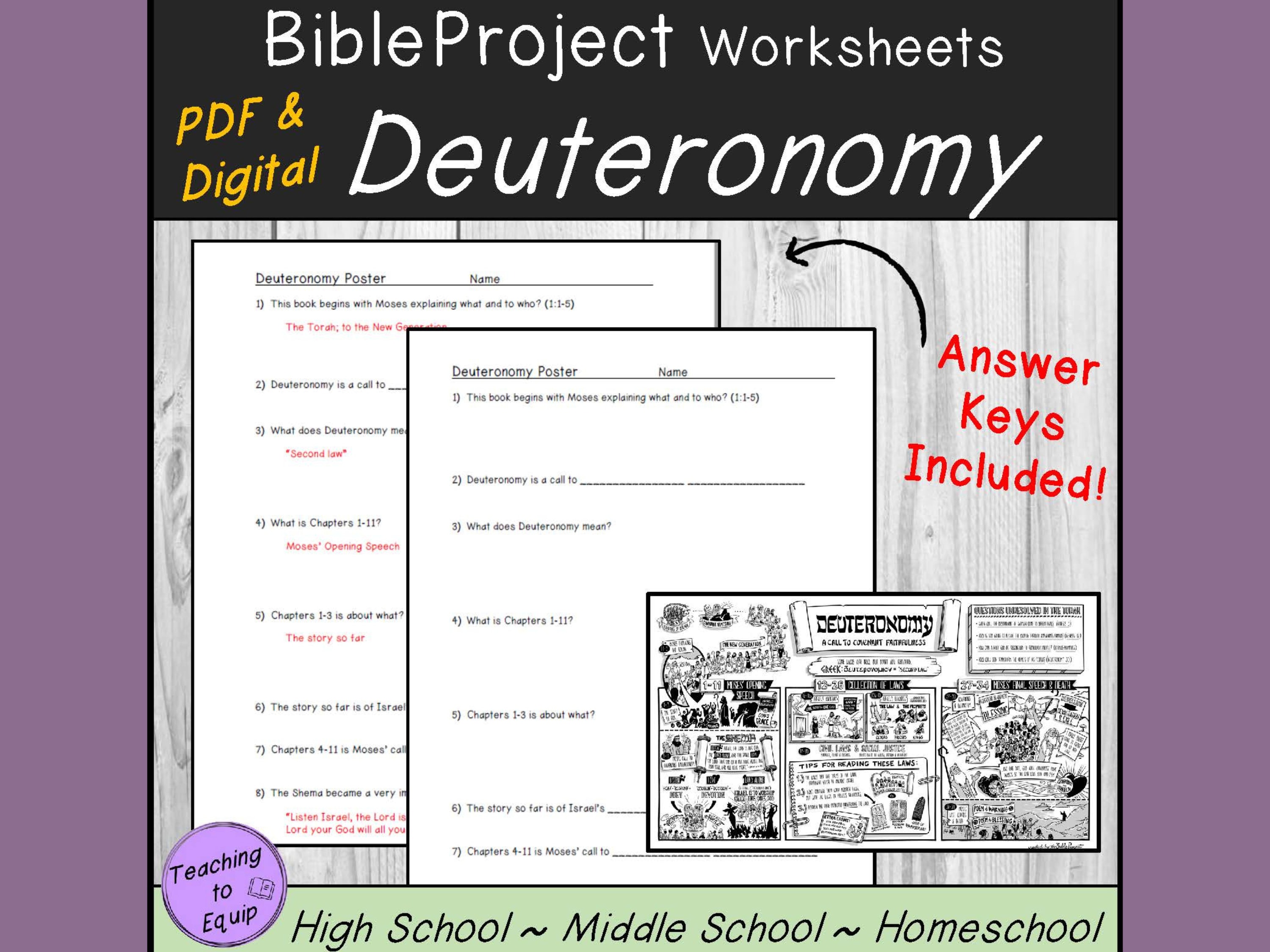 Deuteronomy Book of the Bible Summary Overview Activity Worksheets - Etsy