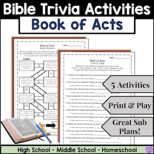Bible Book of Acts Trivia Activities: Puzzles, Word Search, Maze, and ...