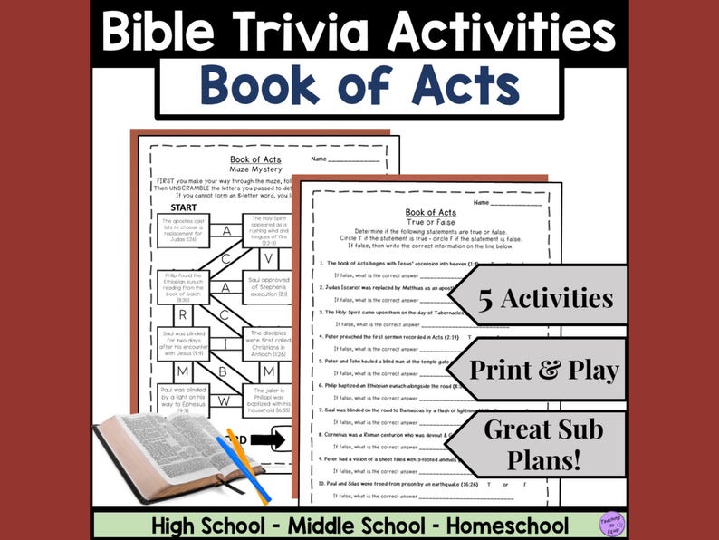 Bible Book of Acts Trivia Activities: Puzzles, Word Search, Maze, and ...
