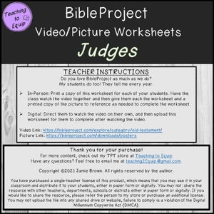 Book of Judges Bible Overview Summary Worksheet Activity - Etsy