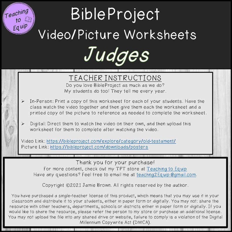 Book of Judges Bible Overview Summary Worksheet Activity - Etsy