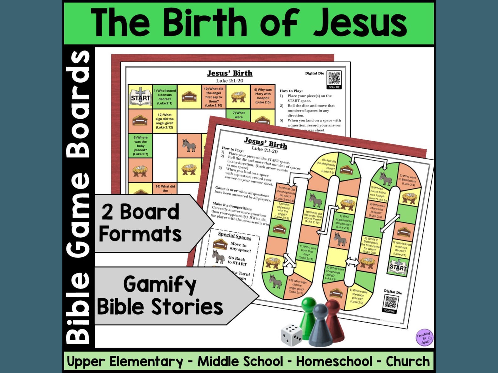 Bible Game Board: Story of Jesus Birth Lesson Activity Christmas ...
