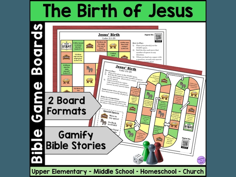 Bible Game Board: Story of Jesus Birth Lesson Activity Christmas ...