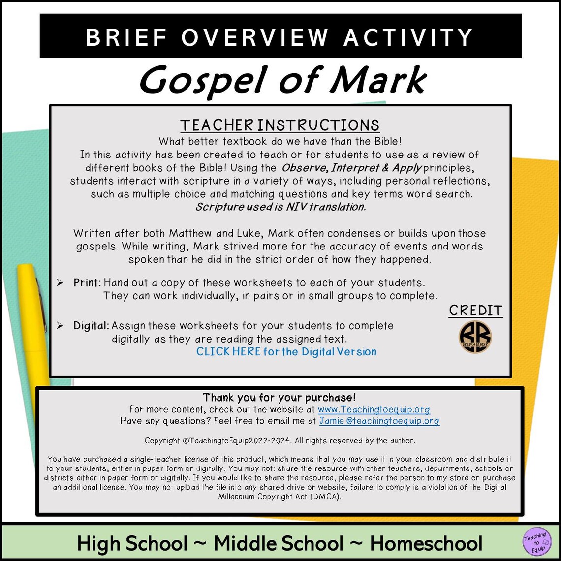 Brief Review About Gospel of Mark Bible Book Overview Activity - Etsy