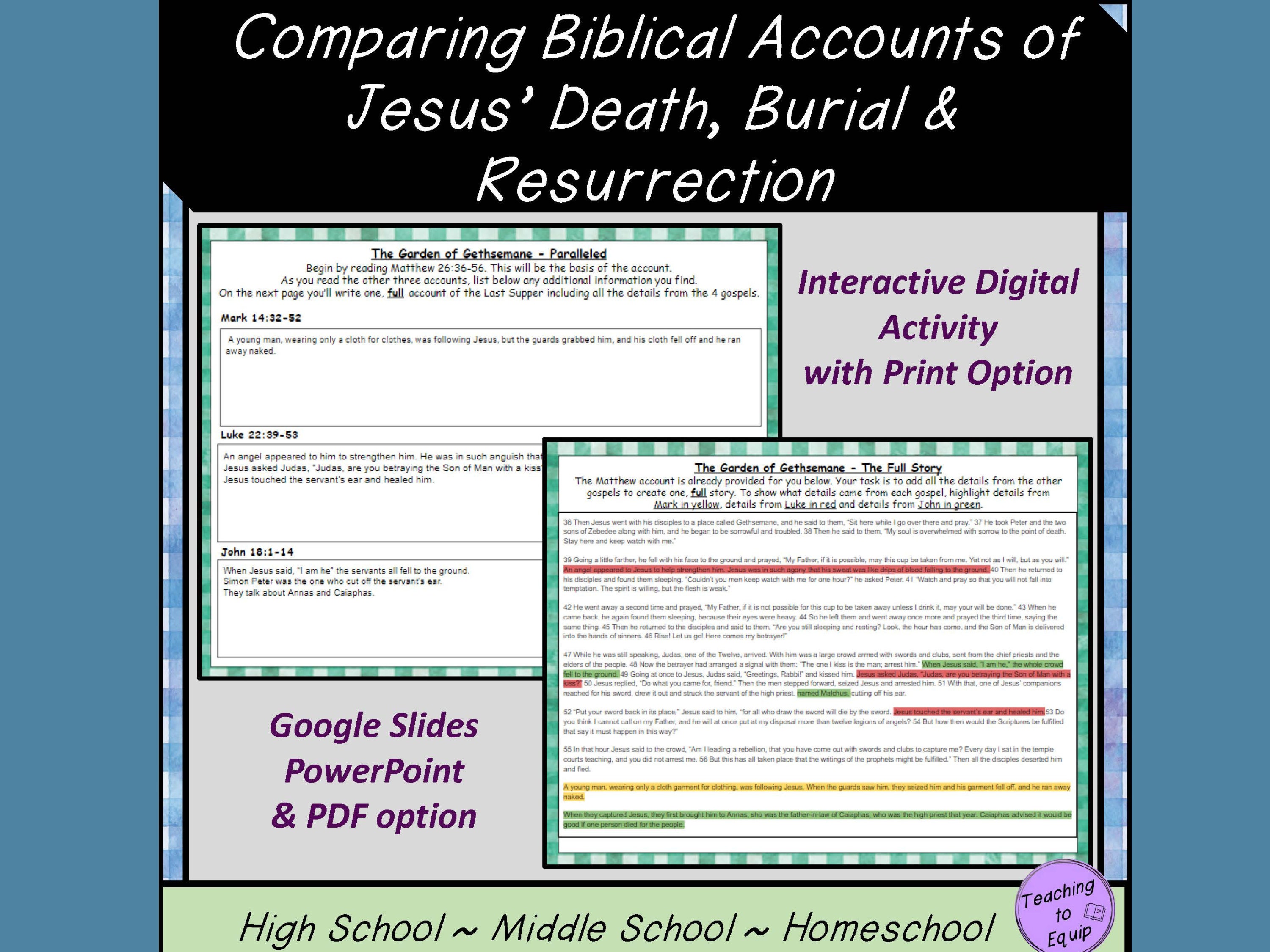 Comparing Bible Verses Jesus Death and Resurrection Activity - Etsy