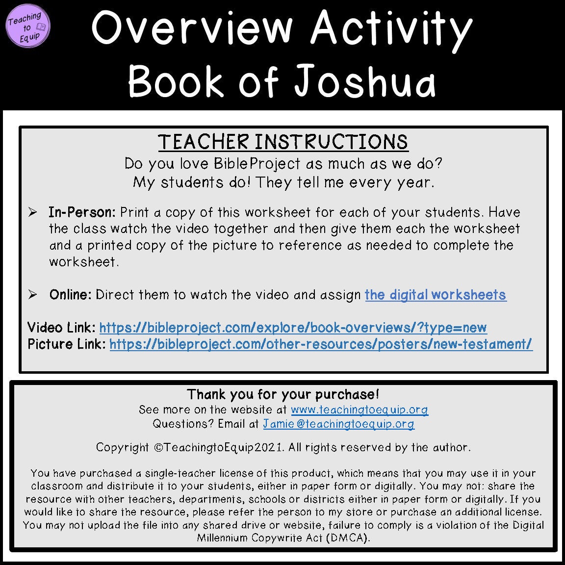 Summary of the Book of Joshua Overview Activity - Etsy