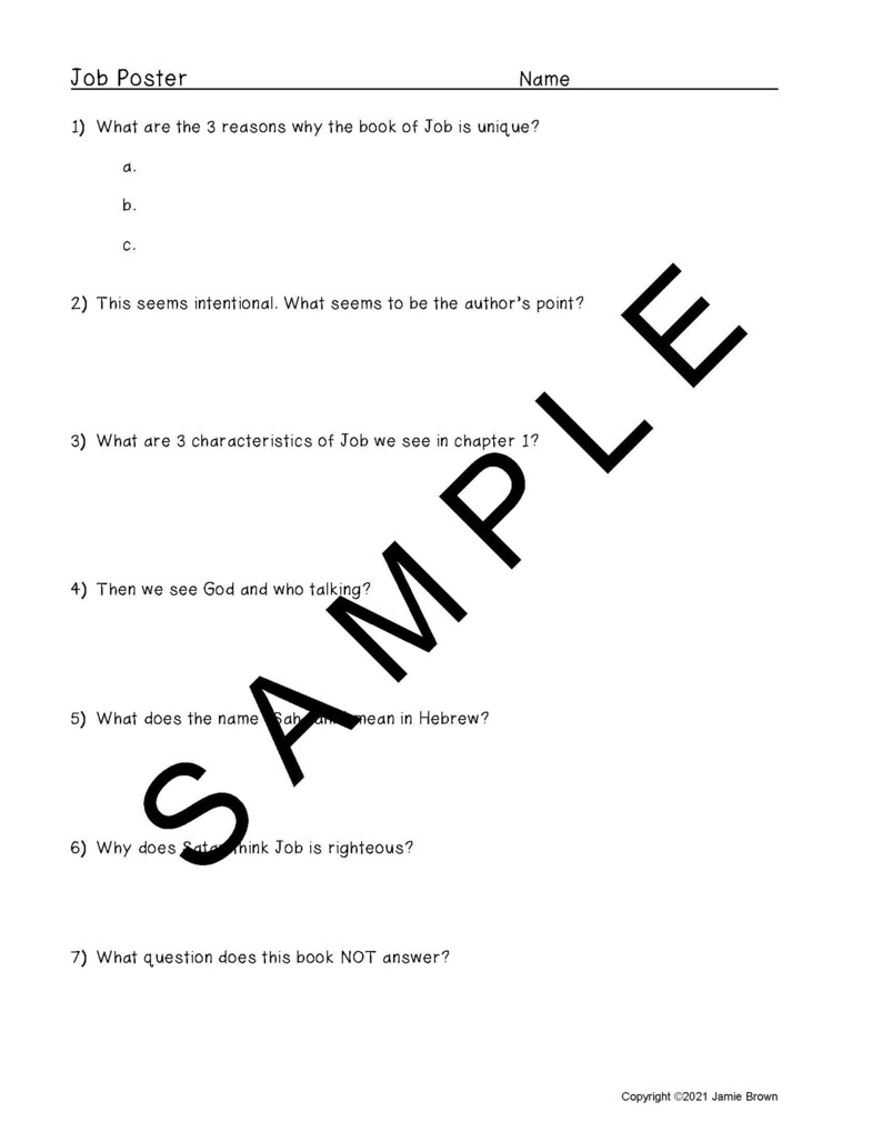 Summary of the Book of Job Bible Summary Overview Activity - Etsy