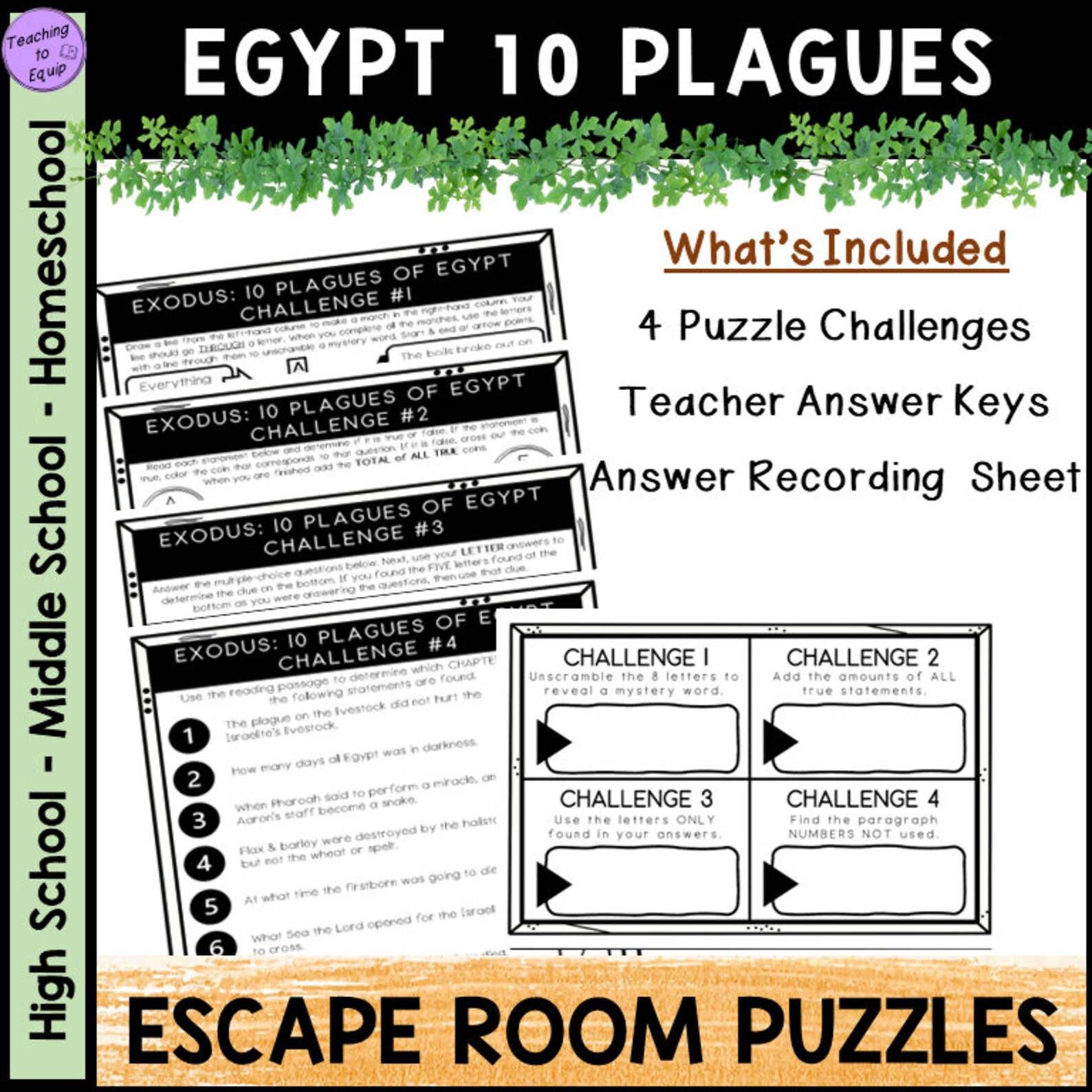 Exodus 10 Plagues in Egypt Bible ESCAPE ROOM - Reading & Puzzles ...