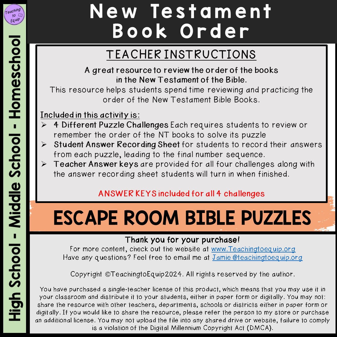 Books of the Bible Activity Game New Testament Escape Room Middle ...