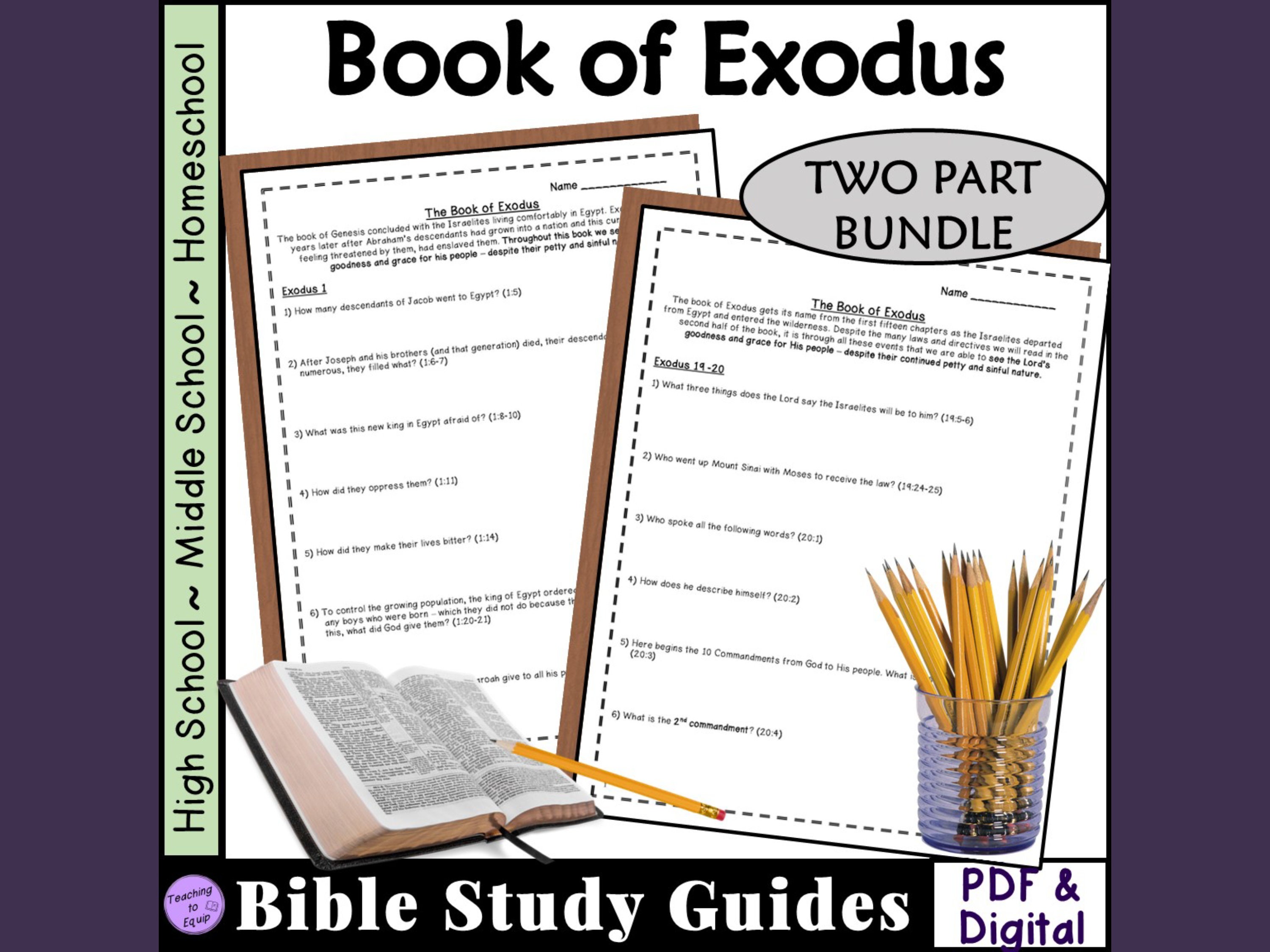 Bible Study Question Guide for Exodus 2-part Worksheet Packets - Etsy