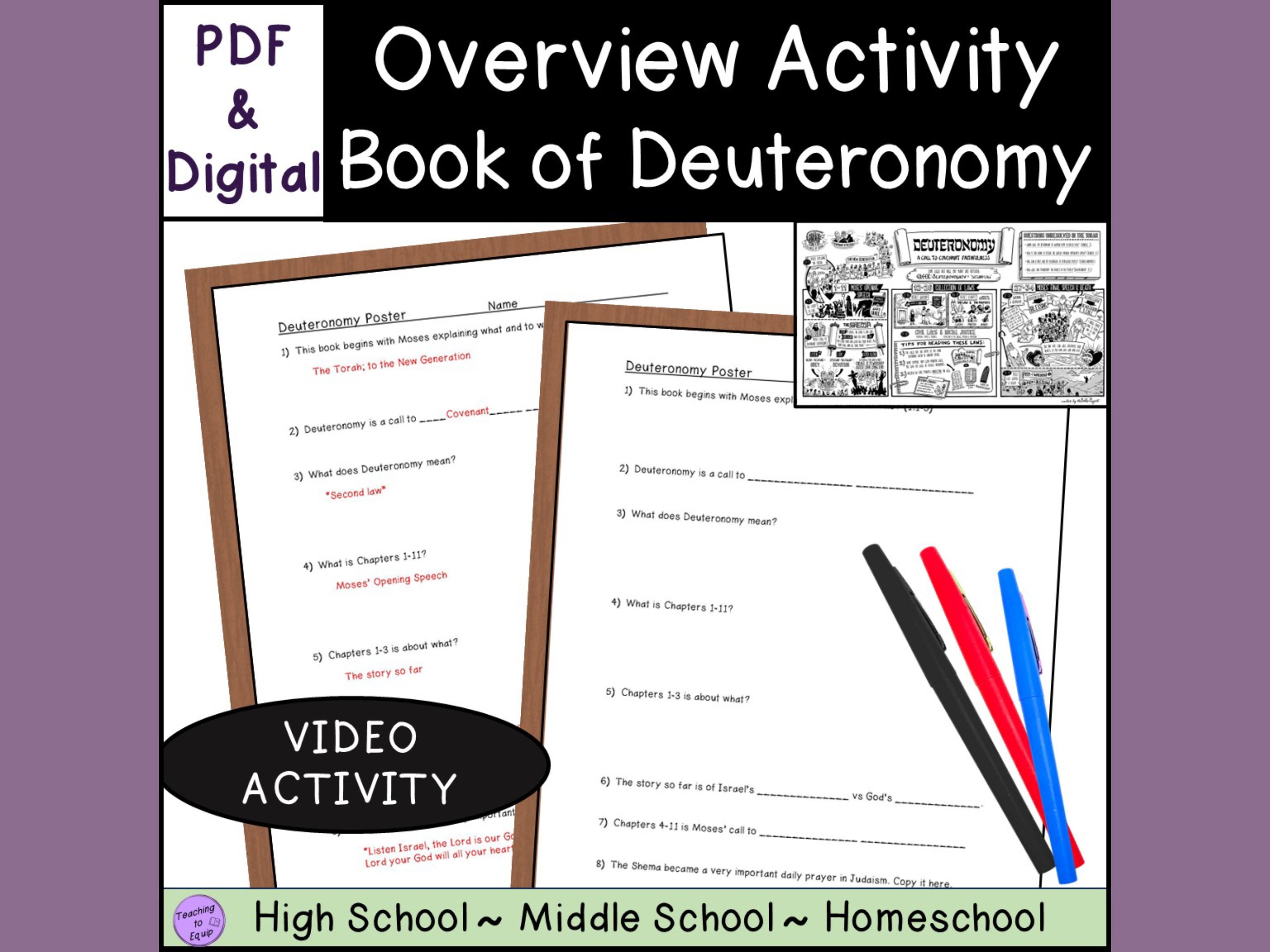 Deuteronomy Book of the Bible Summary Overview Activity Worksheets - Etsy