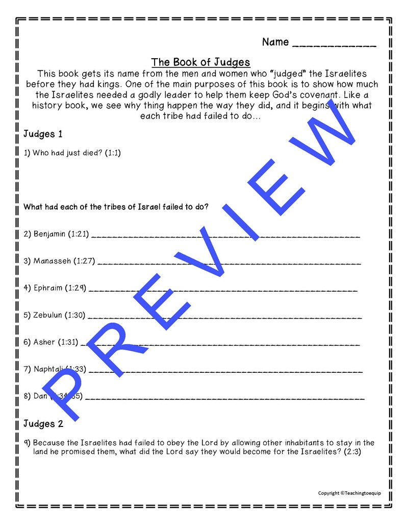 Book of Judges Bible Study Questions Worksheet Packet (Download Now) - Etsy